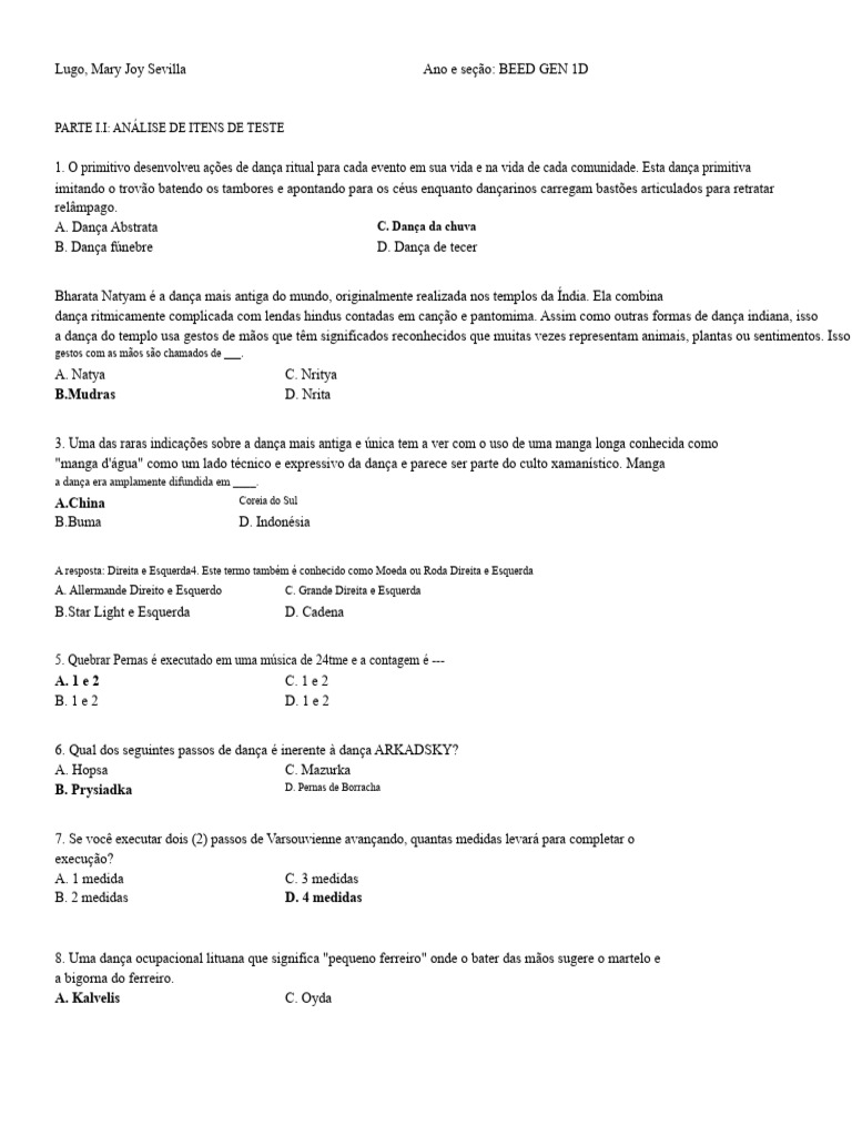 1º ano Lugo, Mary Joy BEED GEN 1D.docx | PDF | Tango | Danças