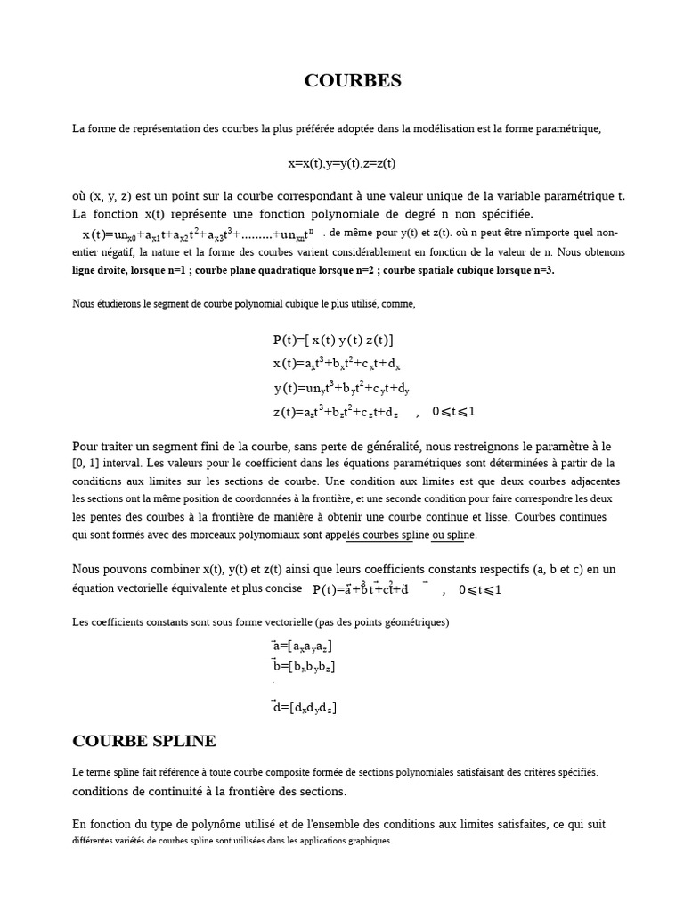 Courbes Hermite et Spline Cubique | PDF | Spline | Polynôme
