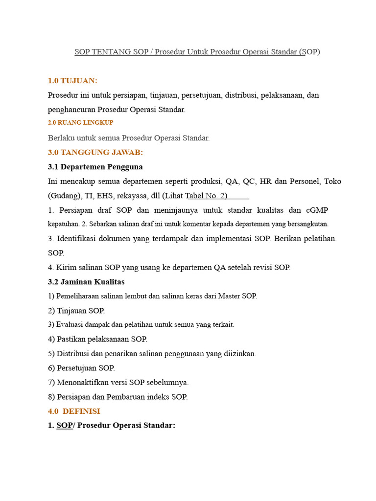 Panduan Penyusunan SOP Efektif | PDF