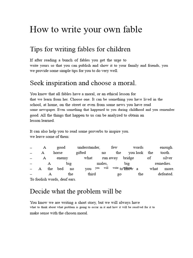 ANNEX FOR SESSION 3 - How To Write Your Own Fable | PDF | Fable