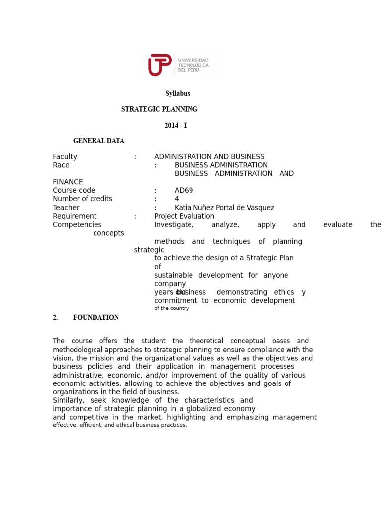 Strategic Planning Course Syllabus | PDF | Strategic Management ...