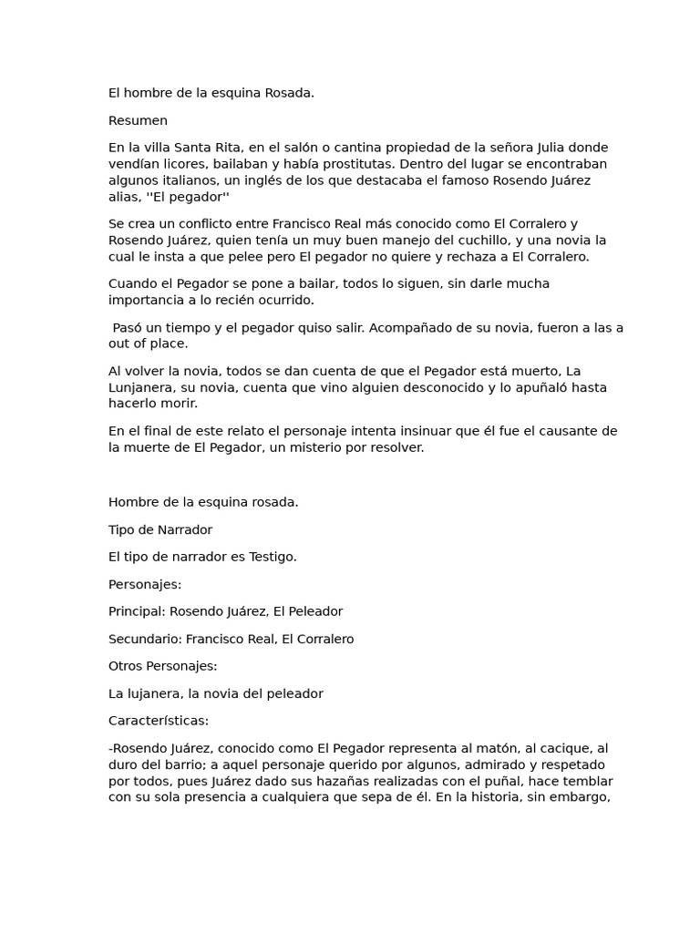 El Hombre de La Esquina Rosada es un cuento escrito por el autor ...