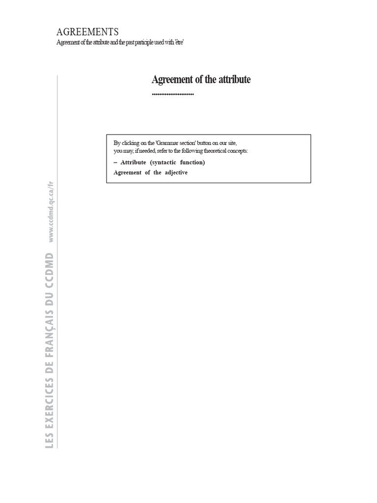 Agreement of The Attribute | PDF | Languages | Foreign Language Studies