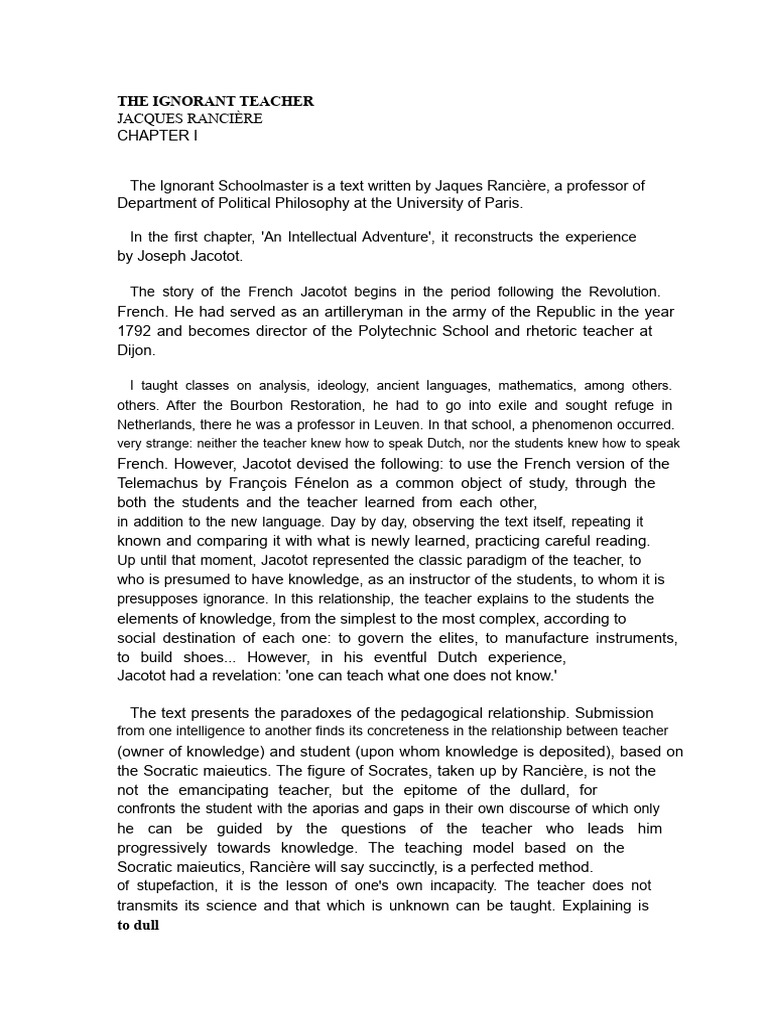The Ignorant Schoolmaster Explained | PDF | Liberal Arts Education