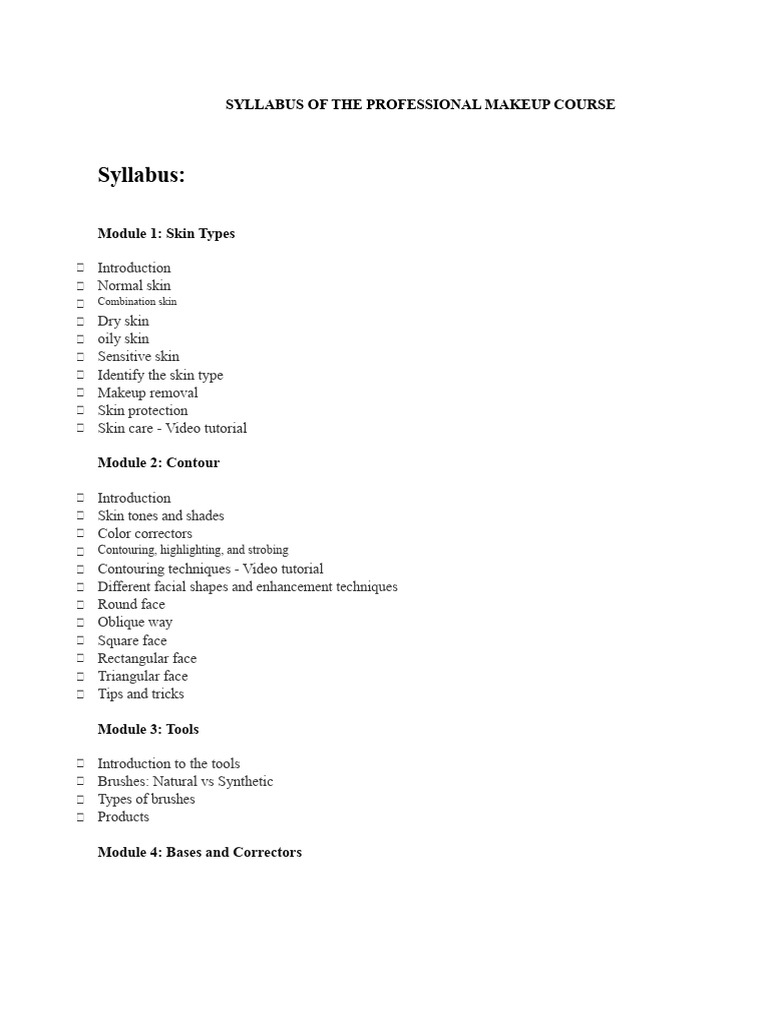 Free Professional Makeup Course Syllabus | PDF | Cosmetics | Beauty