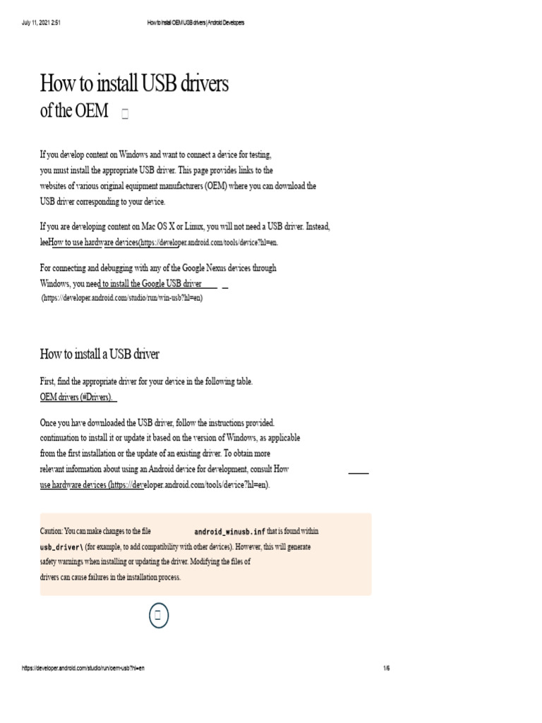 How To Install OEM USB Drivers - Android Developers | PDF | Microsoft Windows | Android ...