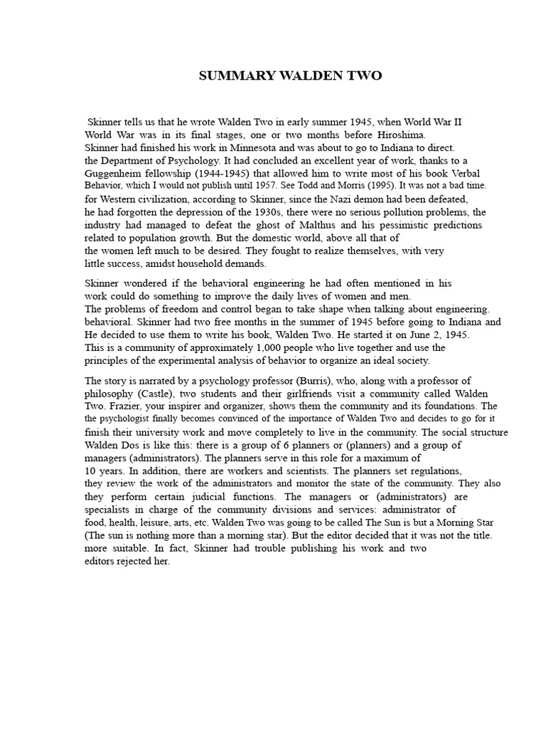 Summary of Walden Two by Skinner | PDF | Psychological Concepts ...