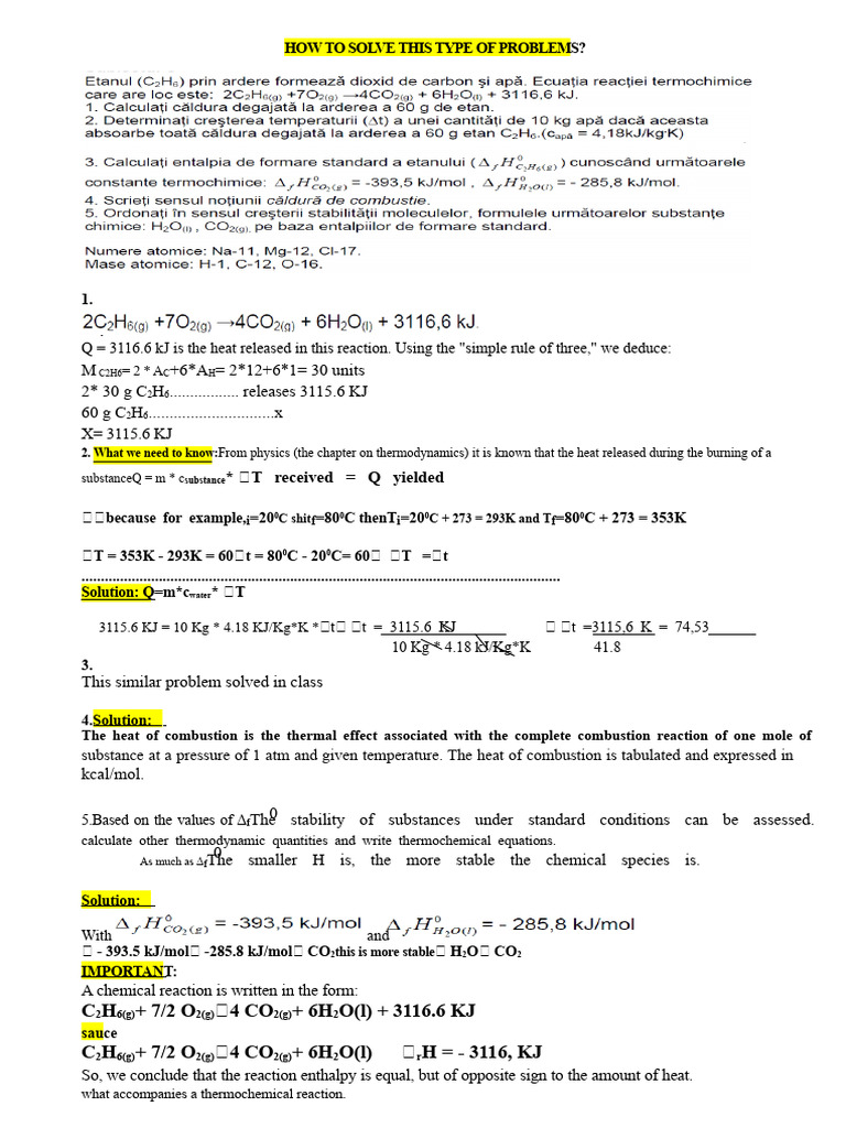 Algorithm For Solving Thermochemistry Problems | PDF | Combustion | Heat