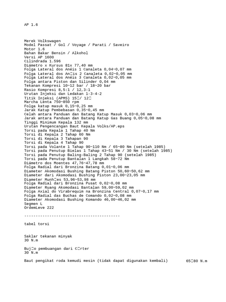 Tabel Torsi Baut untuk Mesin Yamaha | PDF