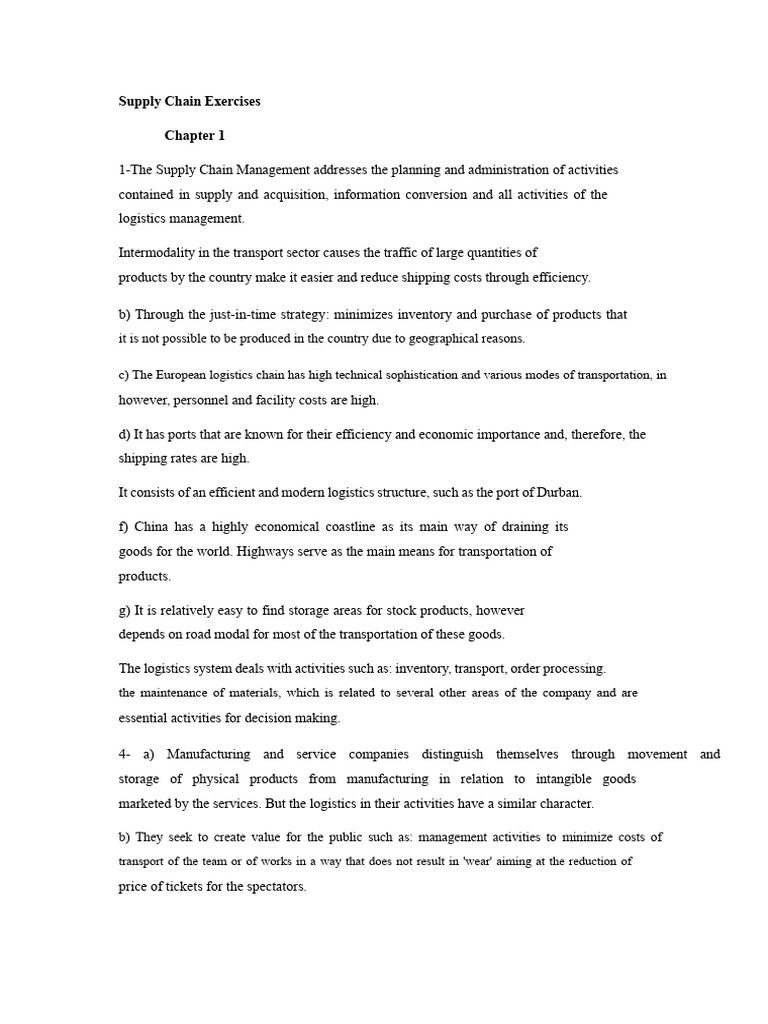 Supply Chain Exercises - Chapters 1, 2, 3 | PDF | Logistics | Warehouse