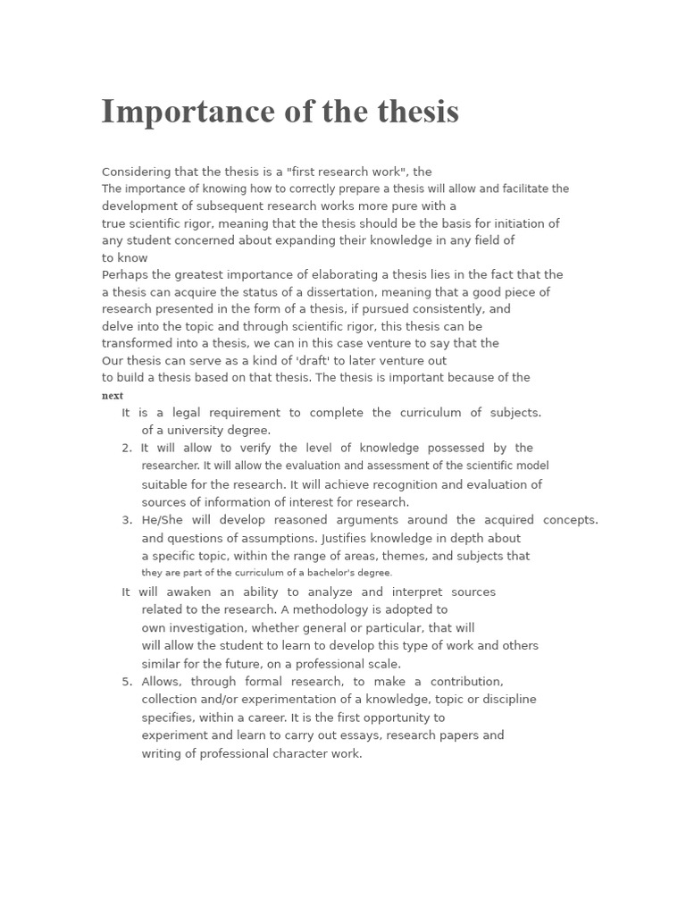 Importance of The Thesis | PDF | Thesis | Knowledge