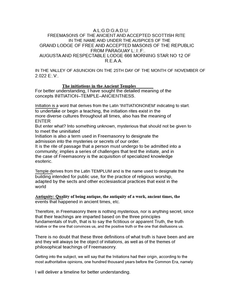 Ancient Initiation in Freemasonry | PDF | Freemasonry | Temple