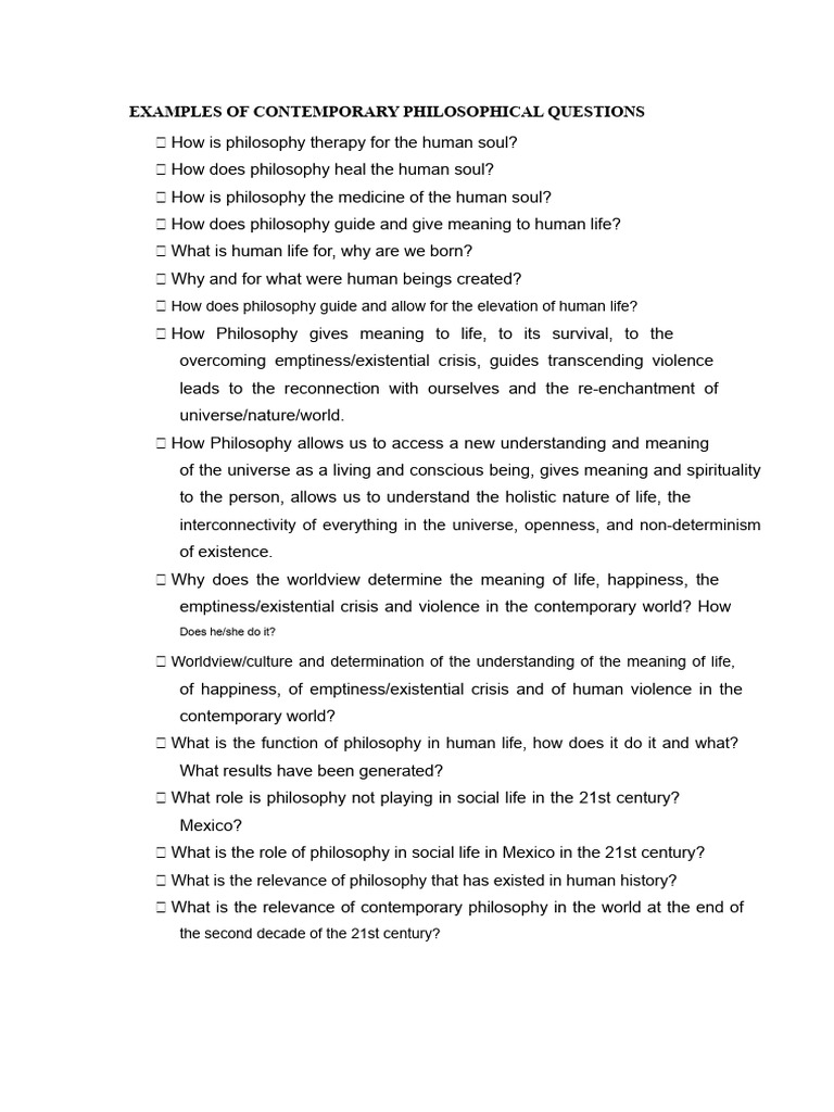 Examples of Contemporary Philosophical Questions | PDF | Meaning Of ...