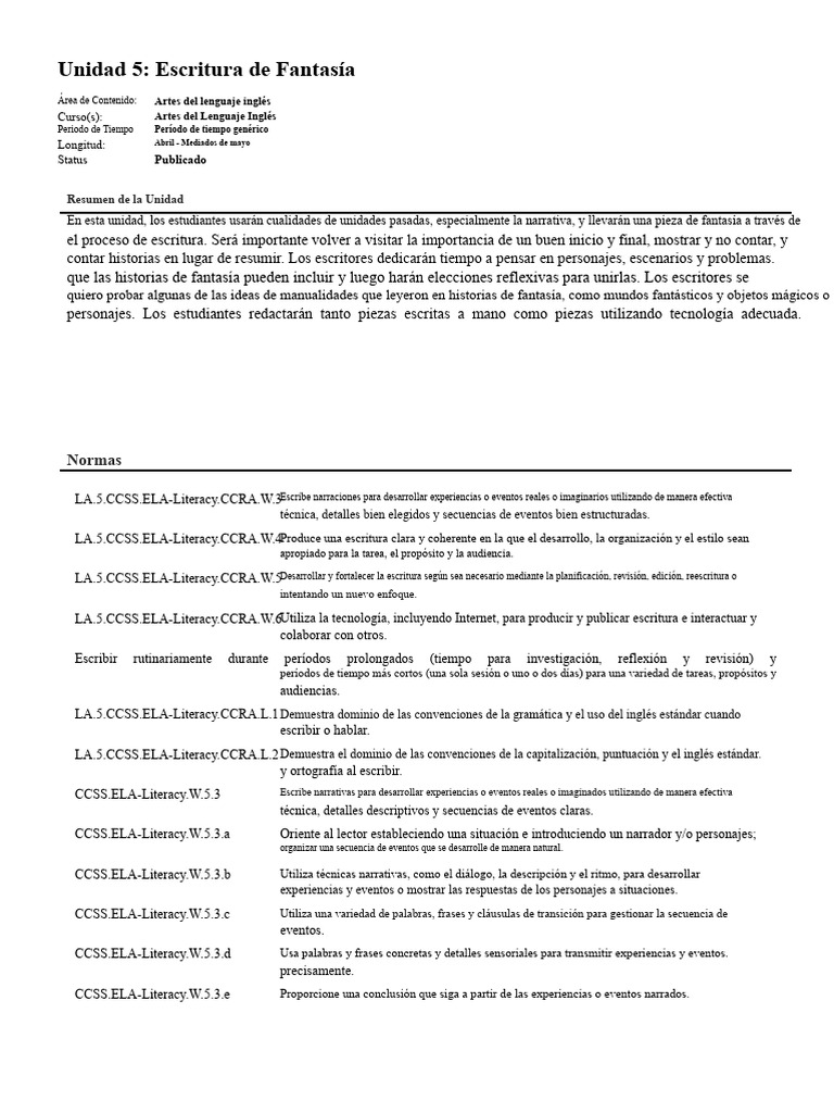 Unidad - Unidad 5 - Escribiendo Fantasía - 20200126163450 | PDF ...