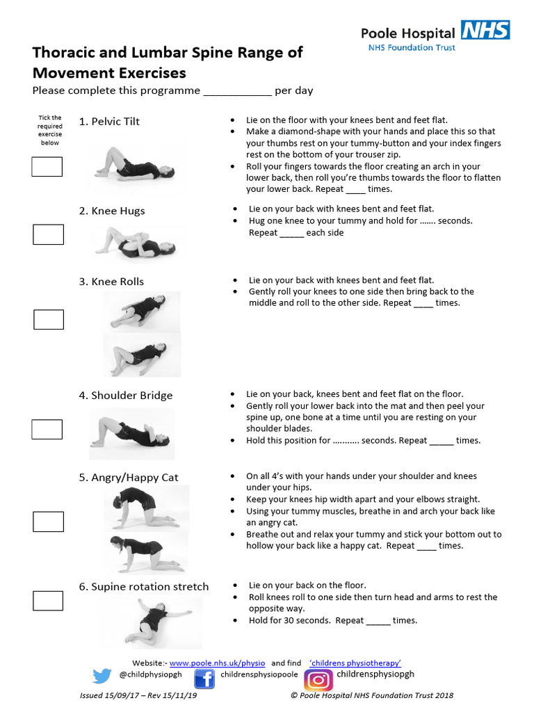 Thoracic and Lumbar Spine ROM Exercise Programme Done 2019 | PDF | Foot ...