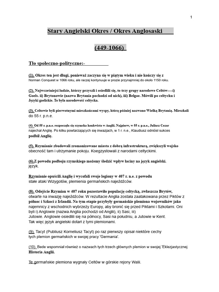 Stary Angielski Okres - Okres Anglosaski | PDF