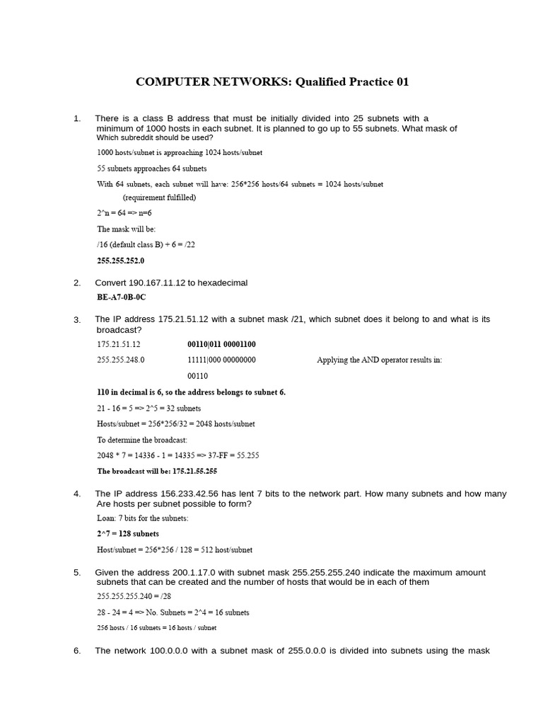 Solved Exercises On Subnetting | PDF | Ip Address | Internet Standards