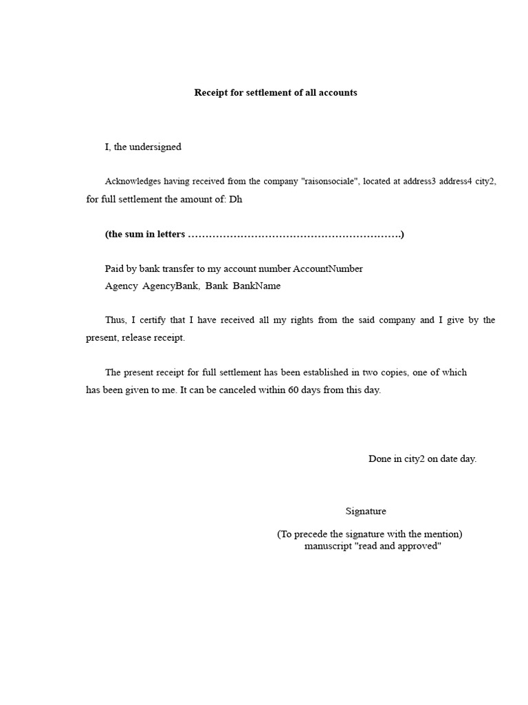 Receipt For Settlement of All Accounts | PDF