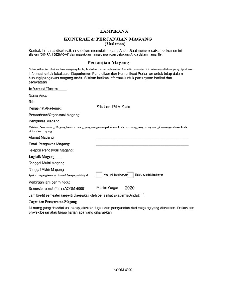 Kontrak Dan Perjanjian Magang | PDF