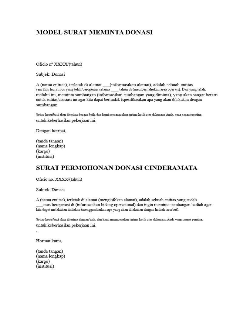 Contoh Surat Permohonan Donasi | PDF