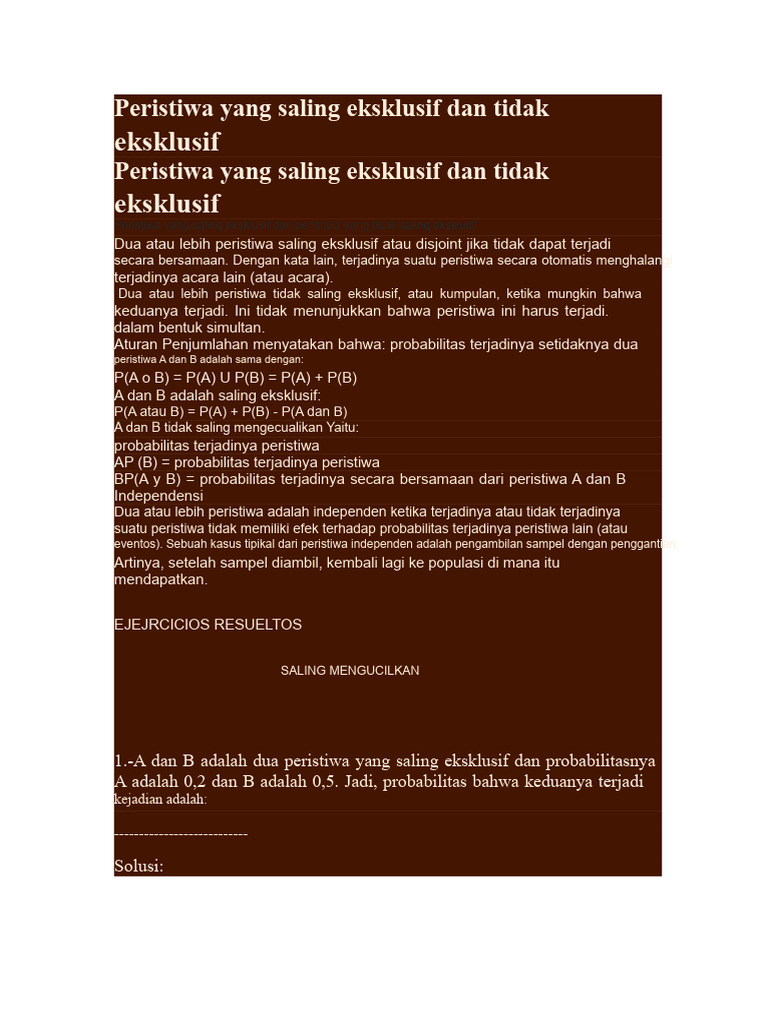 Peristiwa Saling Eksklusif dan Tidak Eksklusif | PDF
