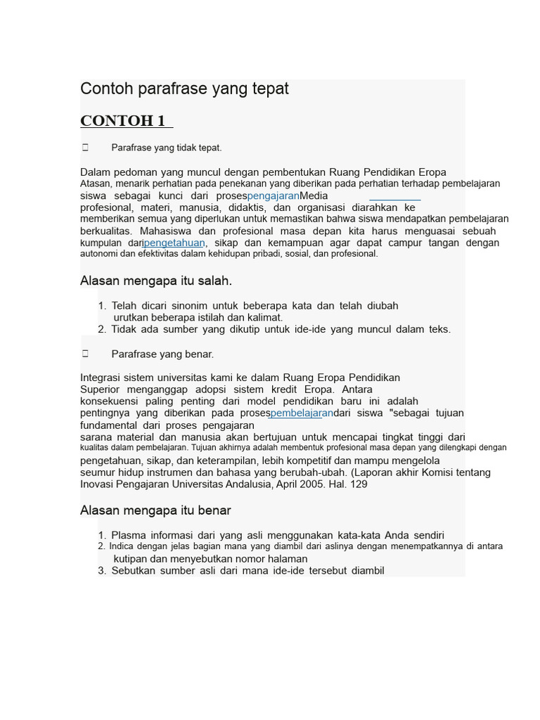 Contoh Parafrase Yang Salah Dan Benar | PDF