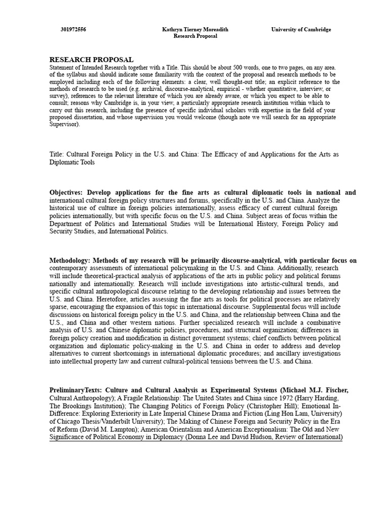 Cambridge Research Proposal | PDF | International Relations | China
