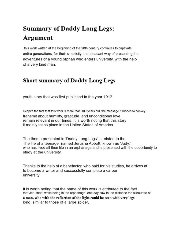 Summary of "Daddy Long Legs" - Plot, Characters | PDF