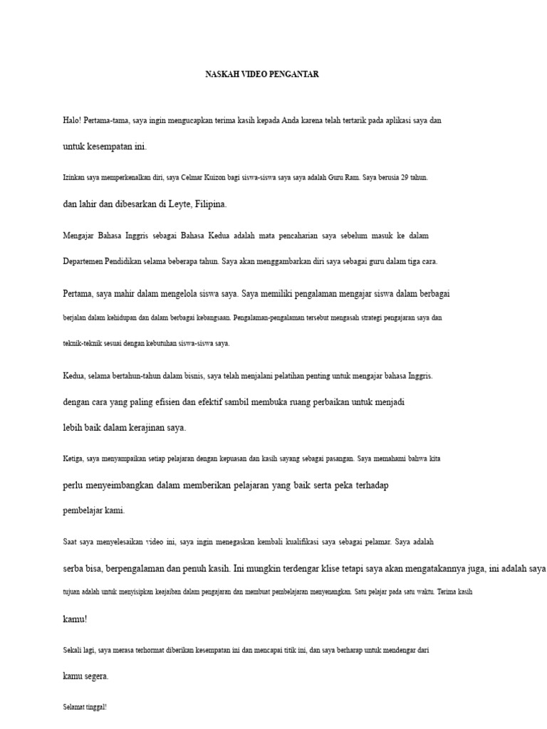 Skrip Video Pembuka | PDF