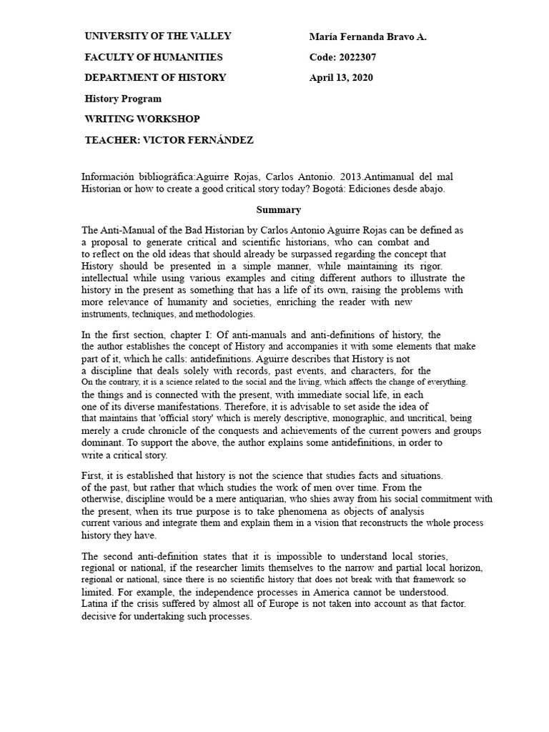 Summary of The Anti-Manual of The Bad Historian | PDF | Historian | Science