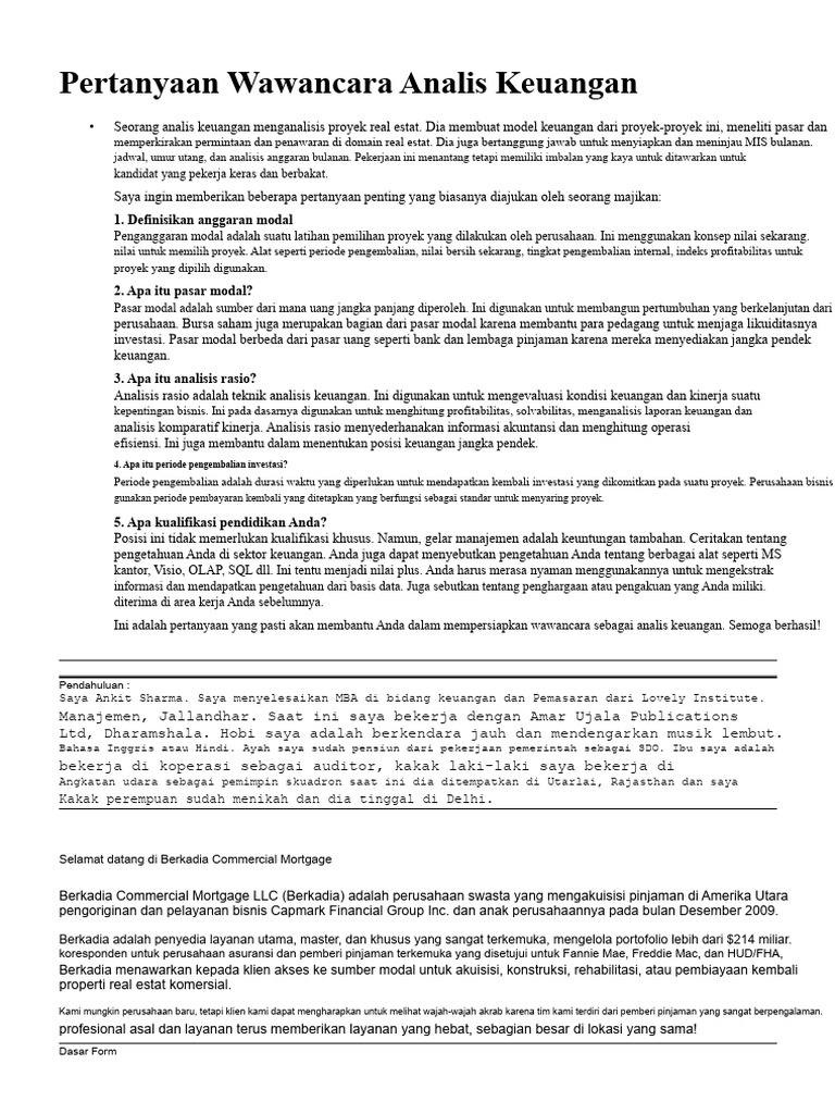Pertanyaan Wawancara Analis Keuangan | PDF