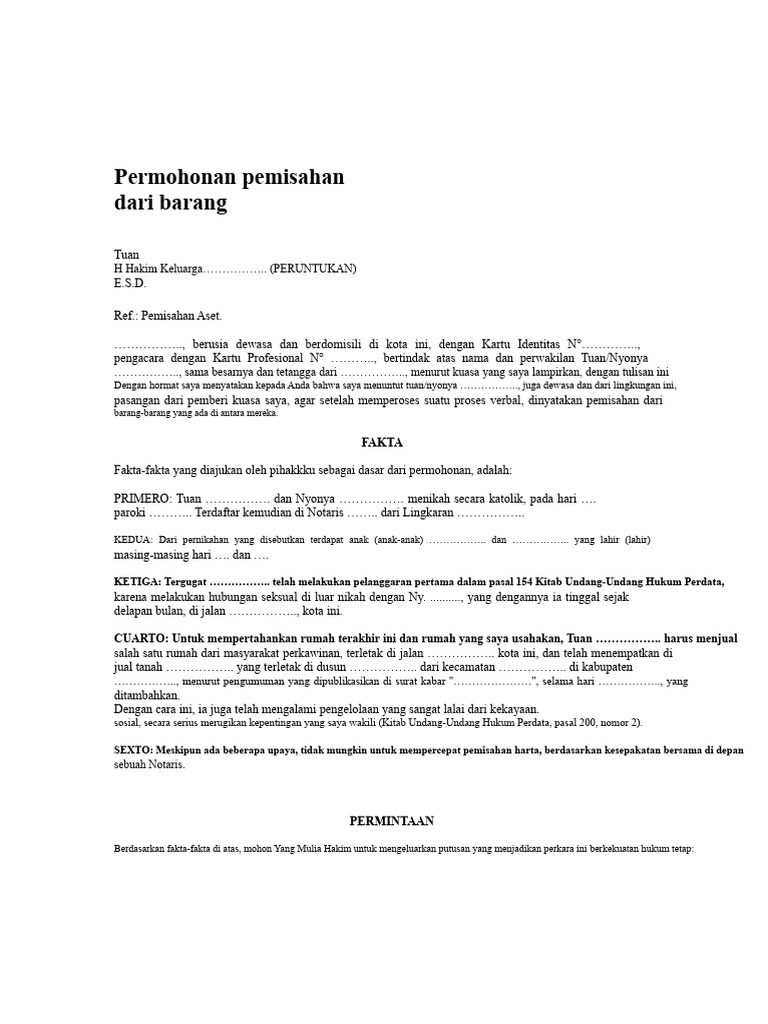 Permohonan Pisah Harta | PDF