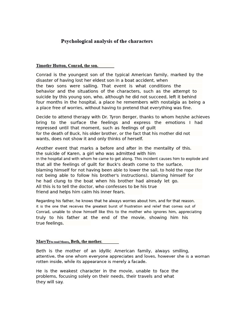 Ordinary People, Psychological Analysis | PDF | Psychology | Behavioural Sciences