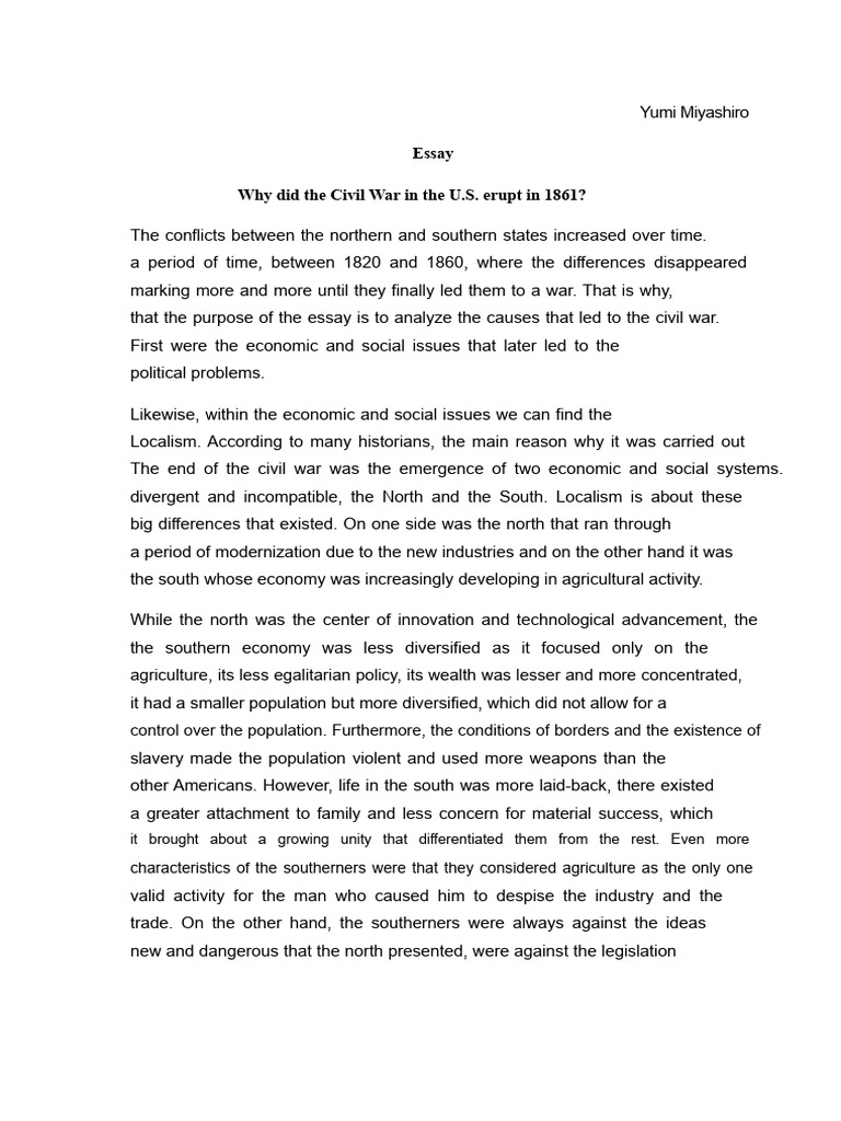 Essay - Causes of The Civil War | PDF | Southern United States | Slavery