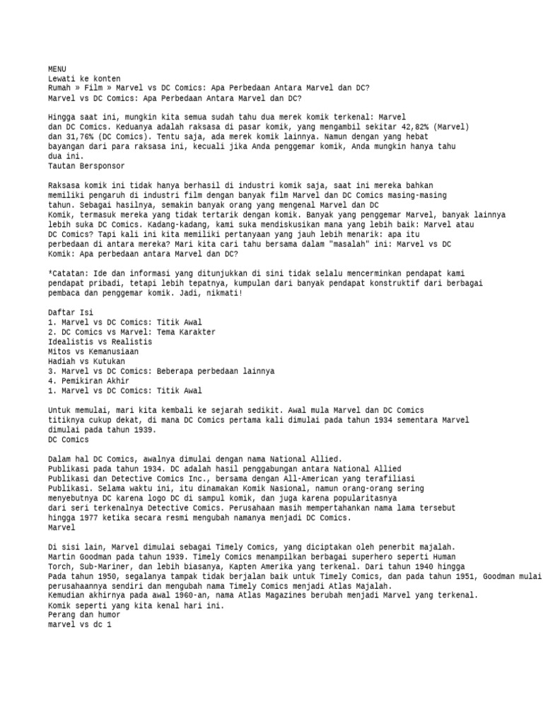Perbedaan DC Dan Marvel | PDF