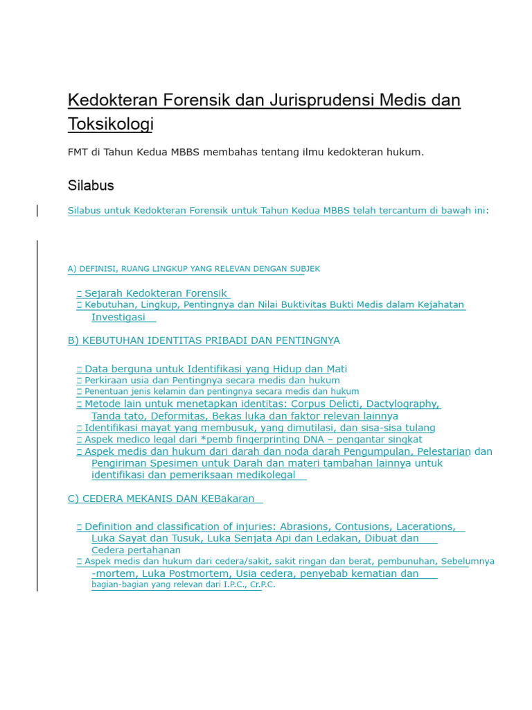 Panduan Kedokteran Forensik MBBS Tahun 2 | PDF