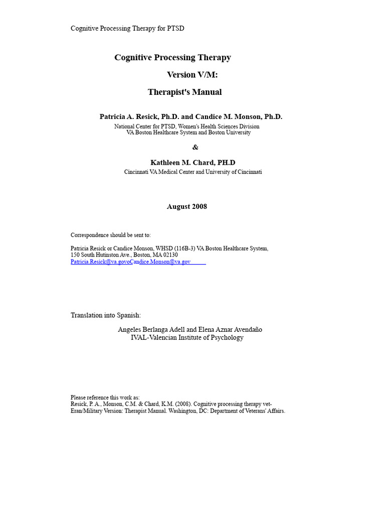 Cognitive Processing Therapy Manual | PDF | Psychological Trauma | Psychotherapy