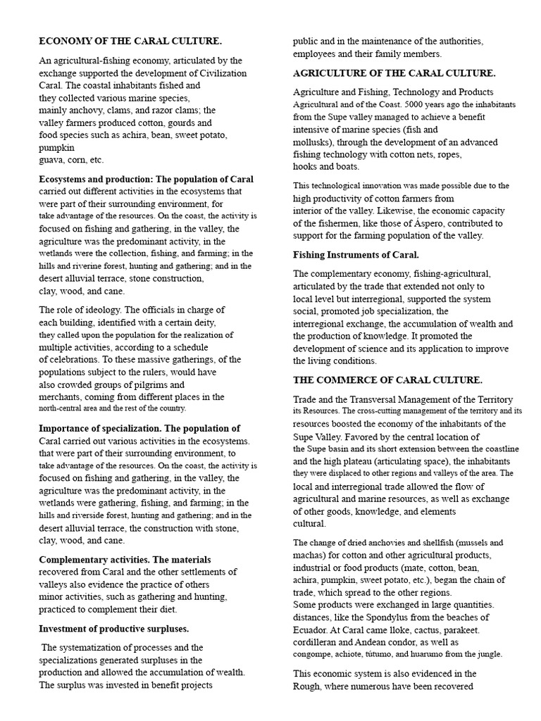 Caral Culture: Economy and Organization | PDF | Textiles | Agriculture