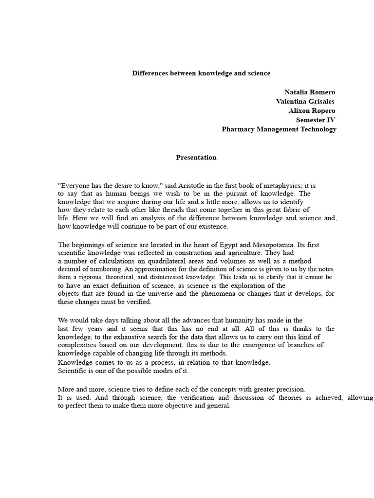 Differences Between Knowledge and Science | PDF | Knowledge | Methodology