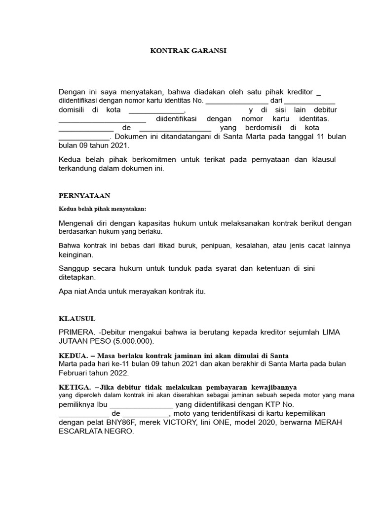 Format Kontrak Garansi | PDF