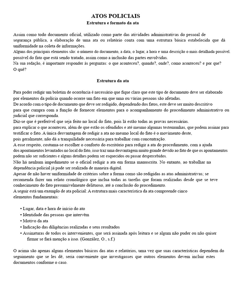 Estrutura de Atas e Relatórios Policiais | PDF | Abstract (resumo)