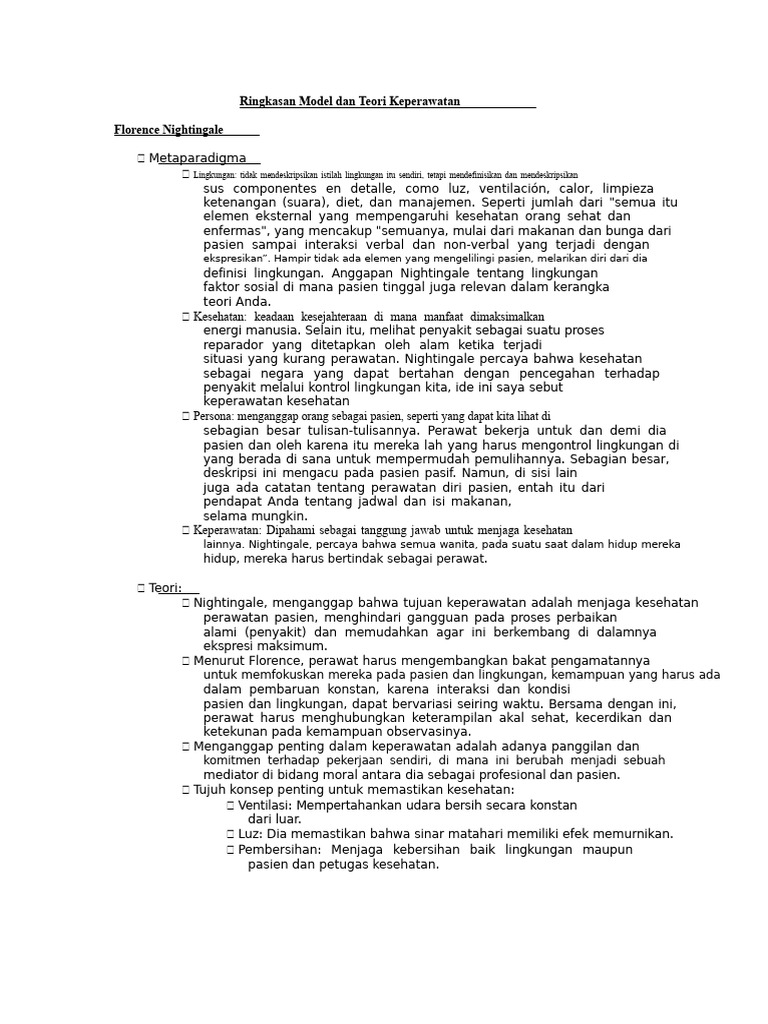 Ringkasan Model Dan Teori Keperawatan | PDF