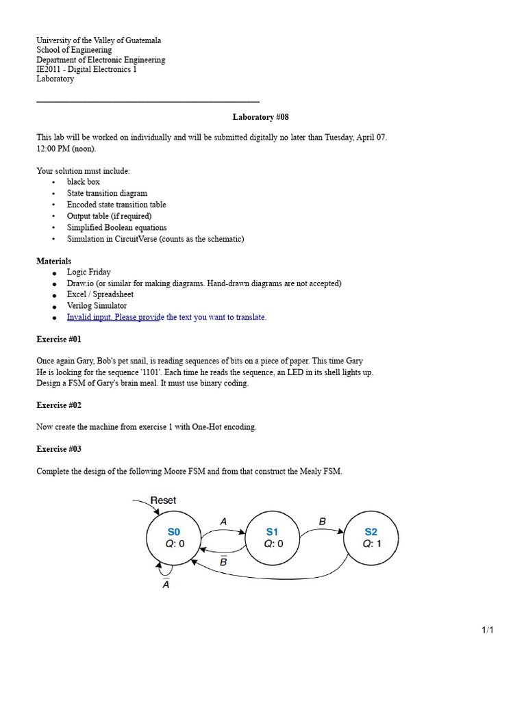 Digital Electronics Lab: FSM Design Exercises | PDF