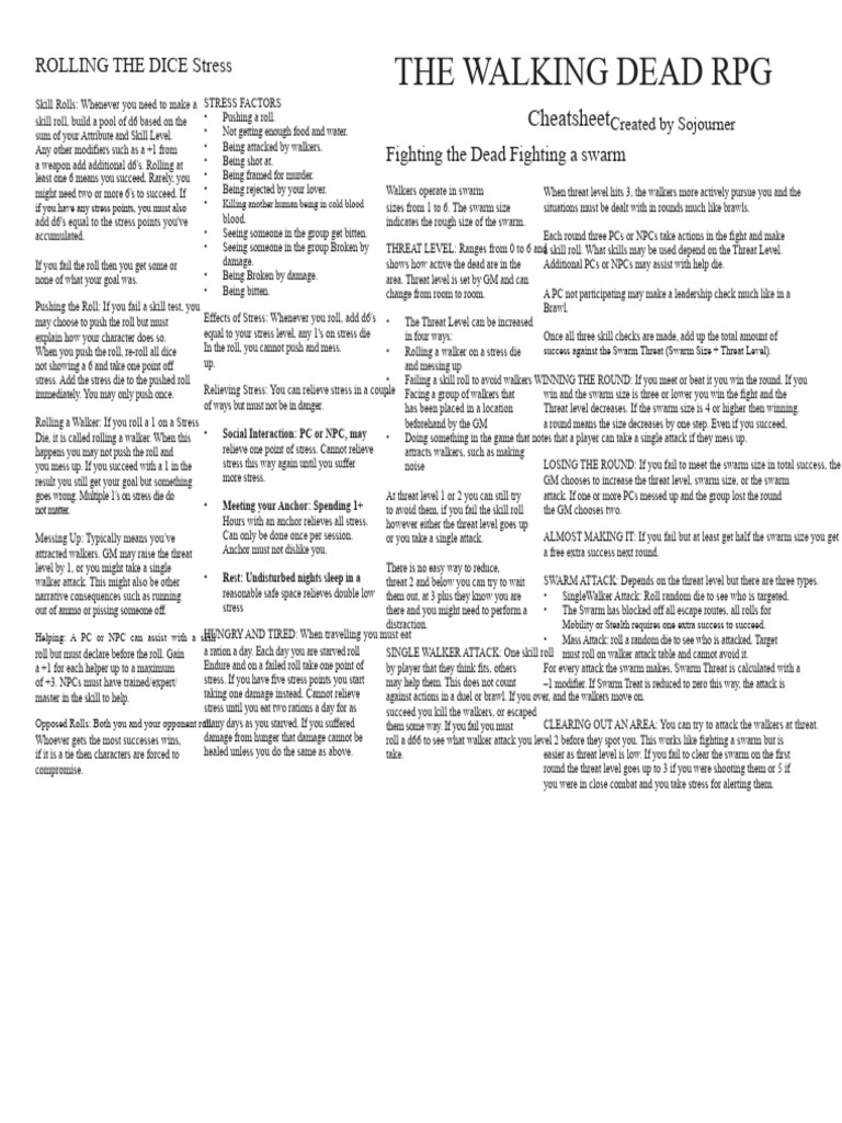 Walking Dead Cheat Sheet V1 | PDF