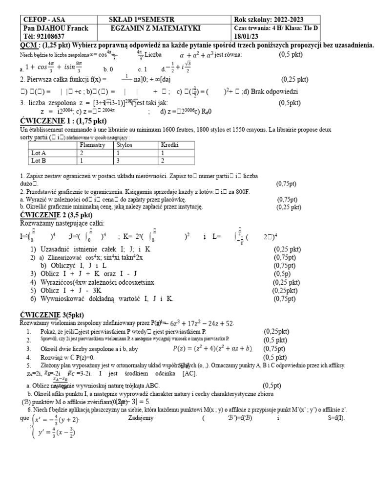 Compo Matematyka 1 Semestr | PDF