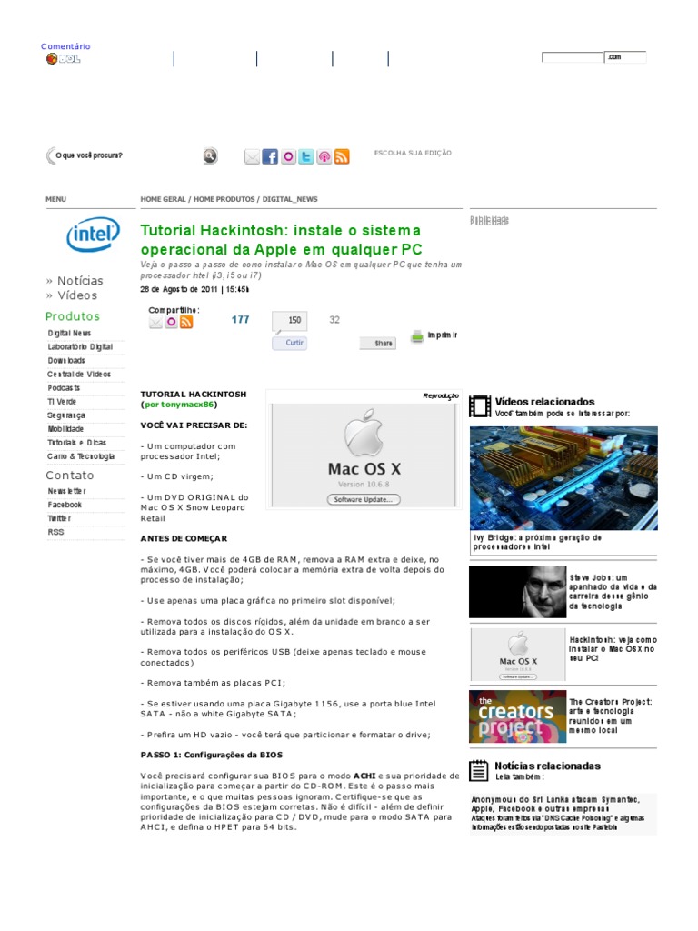 Olhar Digital - Tutorial Hackintosh - Instale o Sistema Operacional Da Apple em Qualquer PC ...