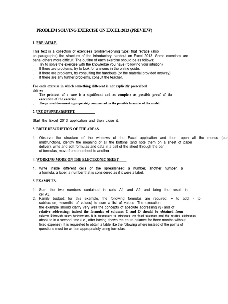 Excel 2013 Problem Solving Exercises | PDF | Matrix (Mathematics ...