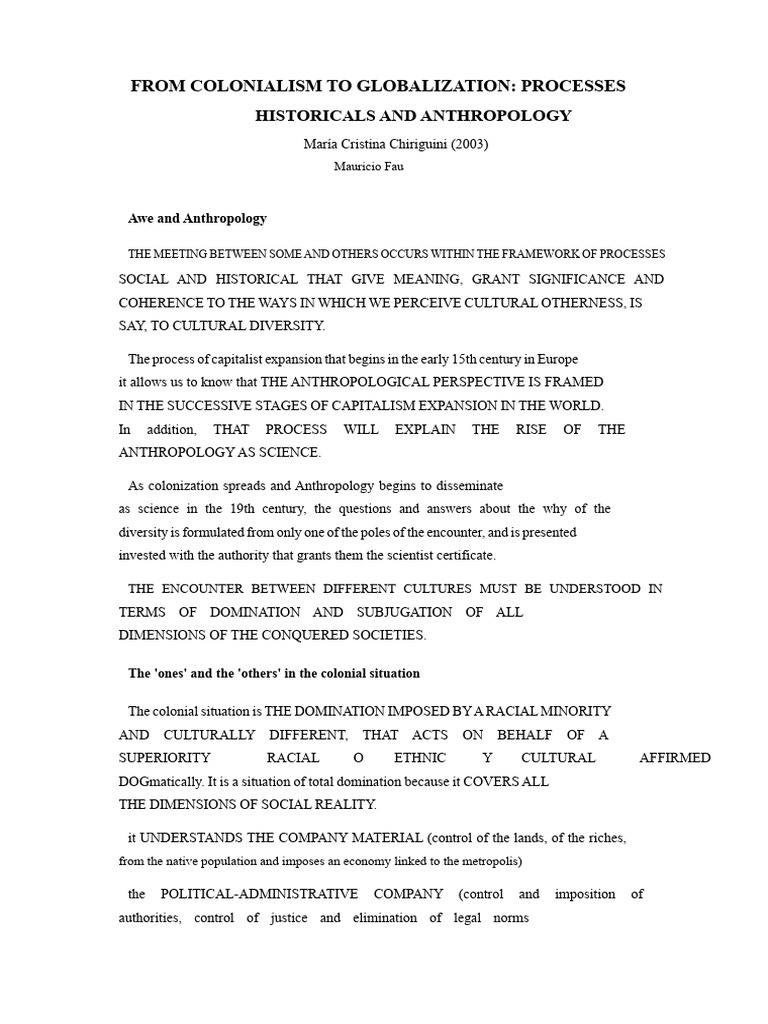 Summary From Colonialism To Globalization | PDF | Anthropology | Field ...