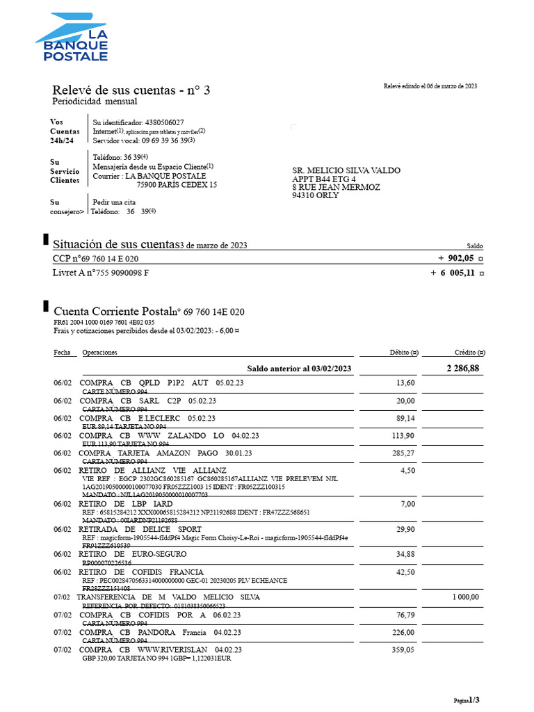 2023-03-e-relevé-MR MELICIO SILVA VALDO-CCP - Desbloqueado | PDF ...