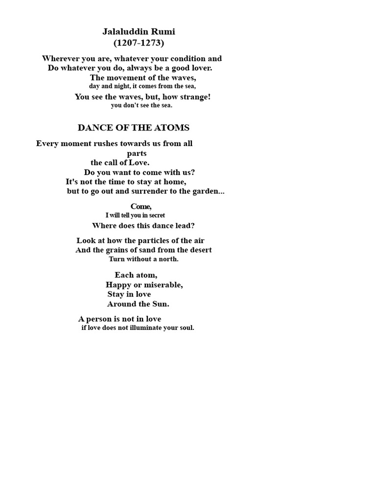 Jelaluddin Rumi Dance of The Atoms | PDF | Mirror | Love